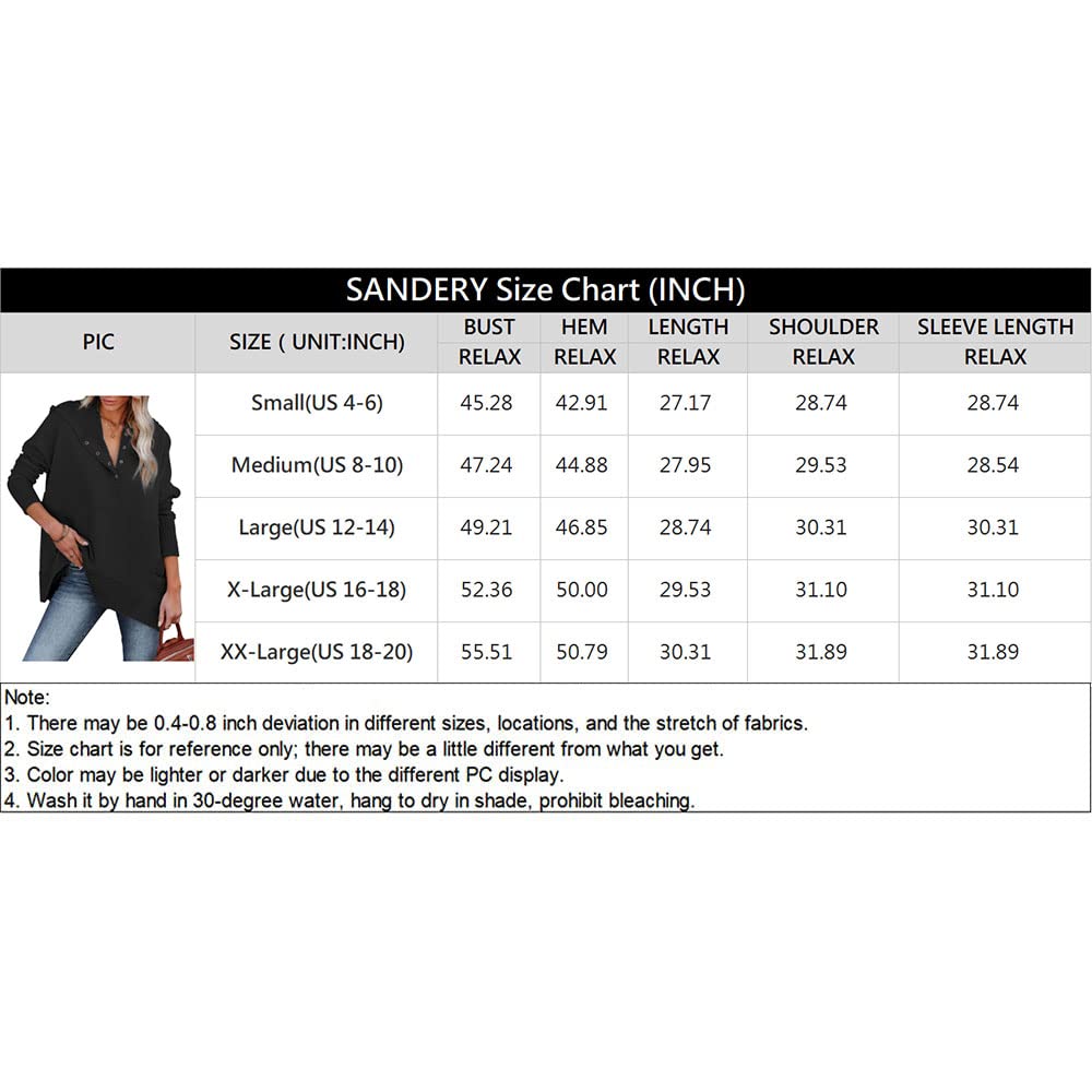 SANDERY Women's Fall Oversized Hoodies 2022 Casual Button V Neck Pullover Sweatshirt Tops with Pockets Large Sky Blue