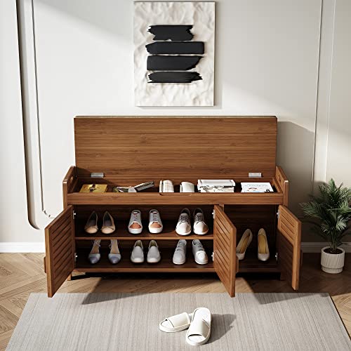 Wilk WILK Shoe Storage and Shoe Cabinet Shoe Bench Entry Locker Hallway Living Room with Hidden Storage Brown 38.5(L) x 14.4(W) x 19.7(H)
