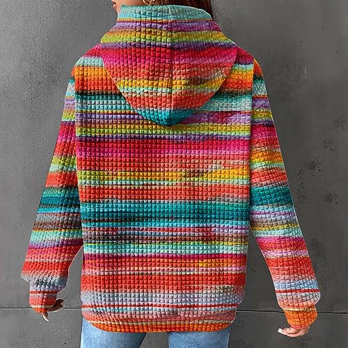 KSODFNXH hoodies for women casual trendy Striped Printed Plaid long sleeves tops with pockets fall drawstring sweatshirts