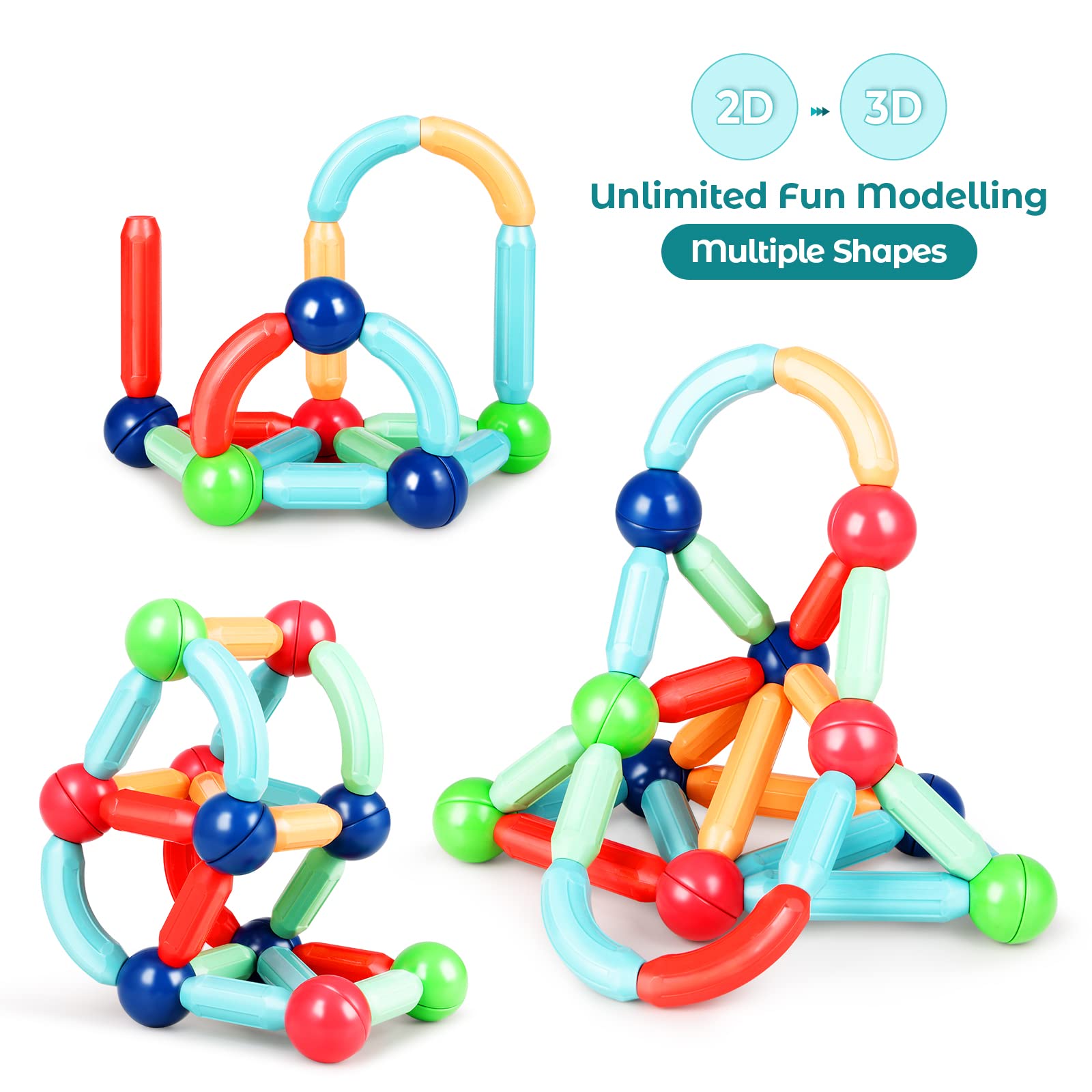 Ragstone Magnetic Building Sticks Blocks, 130Pcs 3D Educational STEM Toys Learning Magnet Construction Toy for Boys Girls