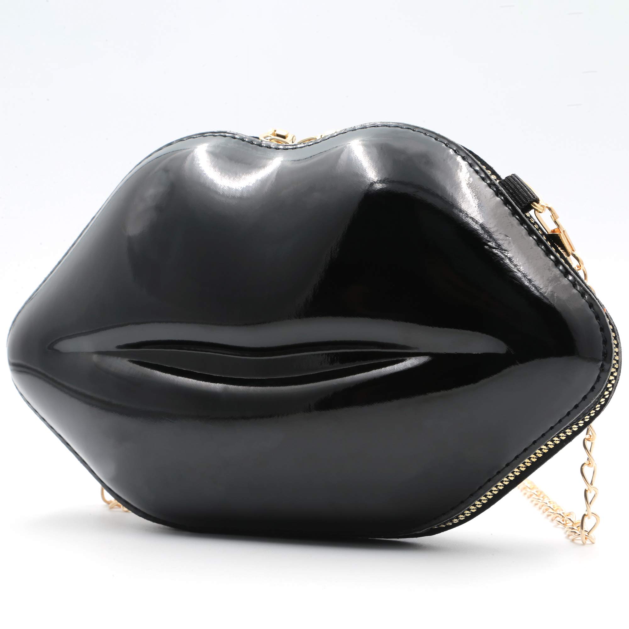 QiMing Lip Purse Evening Bag,PU Banquet Crossbody Shoulder Bag for Women(Black1)