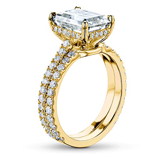 Kobelli 3-1/6ct.tw Emerald Moissanite Drop Halo Bridal Set, Rose Gold, 10
