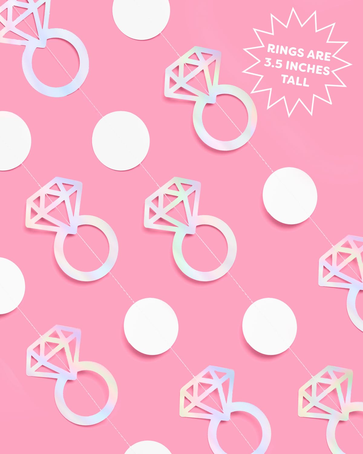 xo, Fetti Iridescent Engagement Ring Garland - 4 pcs, 12' | Bachelorette Decorations, Tying The Knot Bride Bach Decor, Engagement Party Photo Booth Backdrop, Proposal Supplies