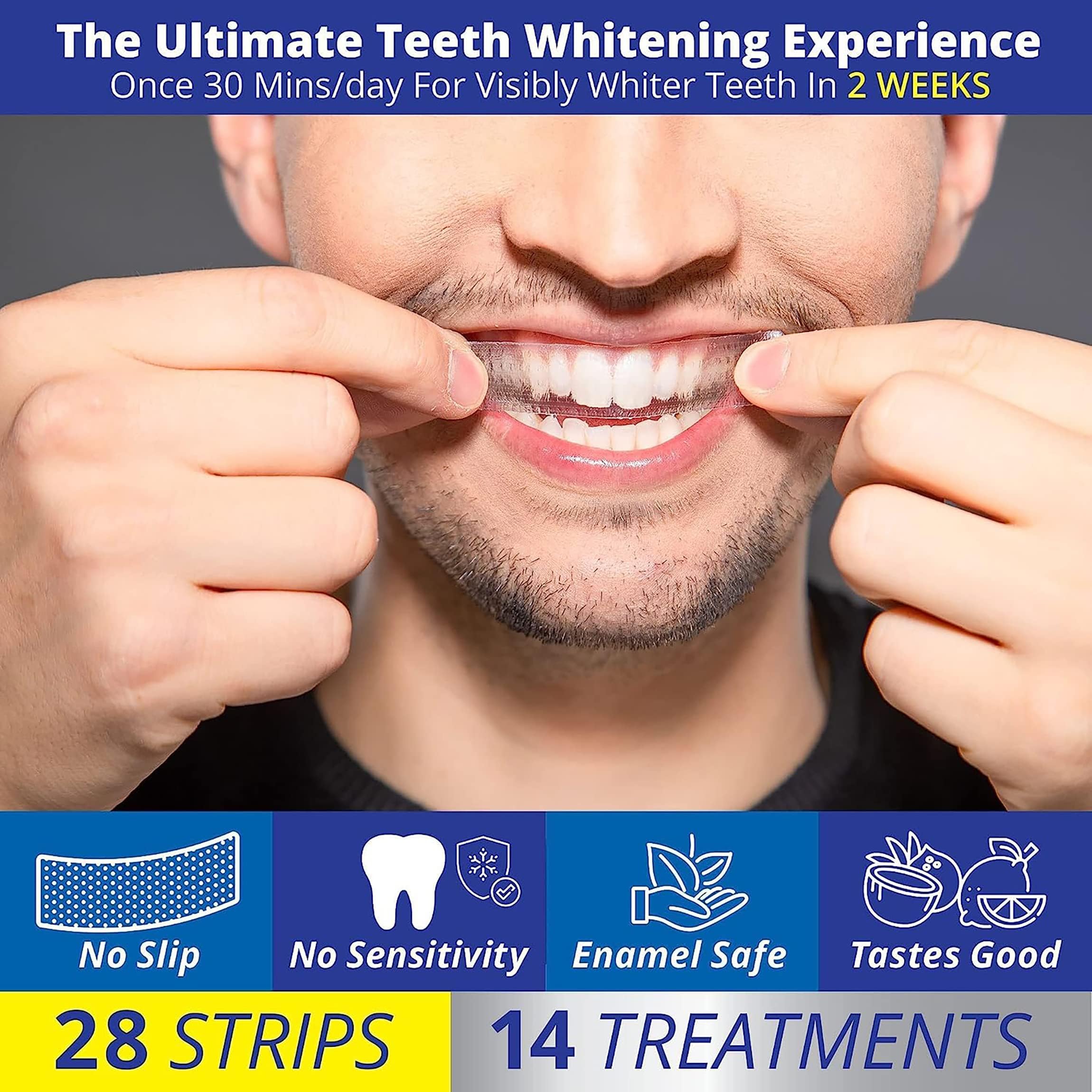 Teeth Whitening Strips for Sensitive Teeth, Tooth Whitening Strips with Coconut and Lemon Peel Oil for Whiter, Brighter Smiles (14 Treatments)