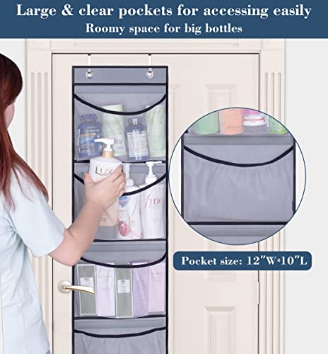KEETDY Hanging Shelves Over the Door Organizer Storage for Closet with 5 Pockets Organizer for Bedroom Bathroom, 2 Pack(Grey)