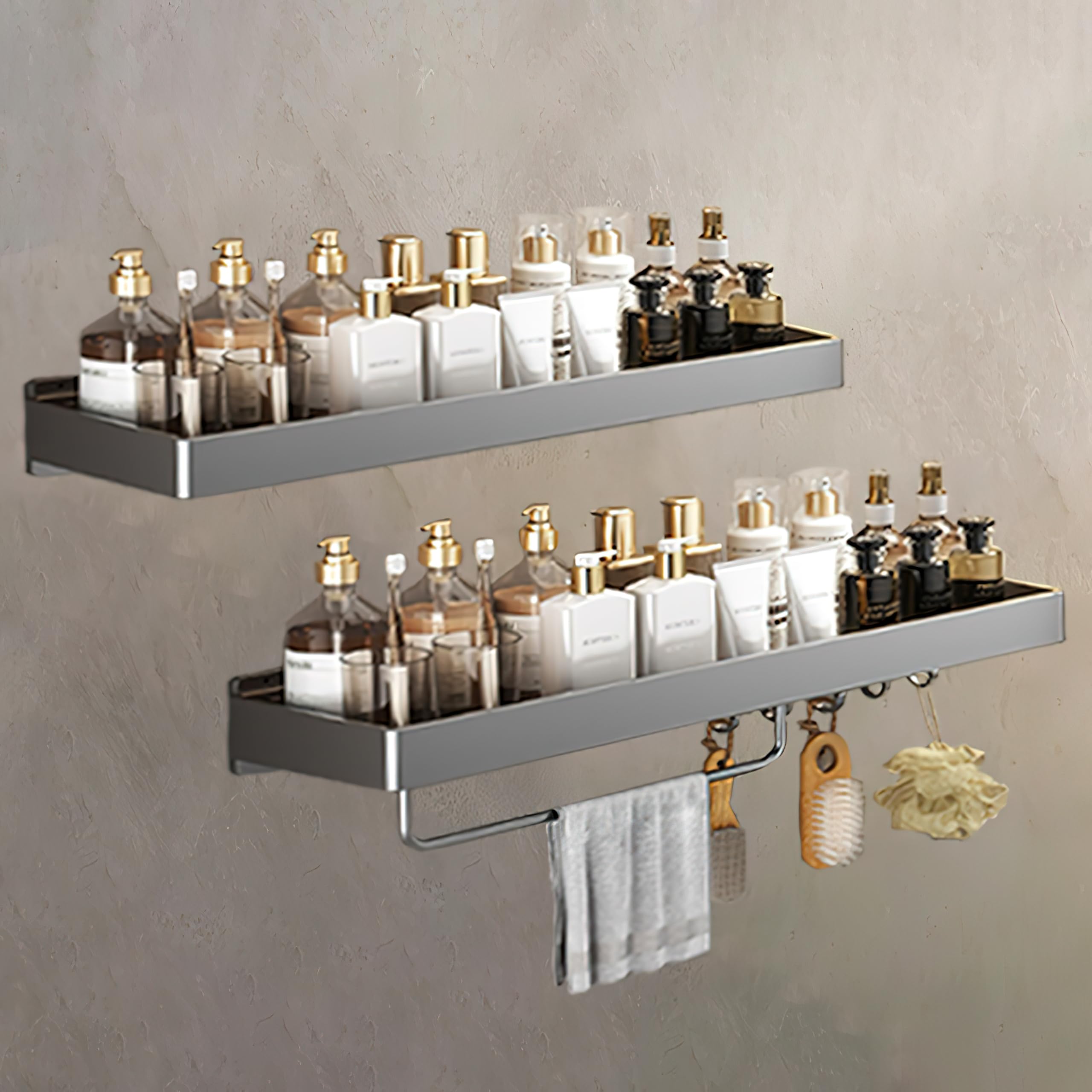 XXL Shower Caddy(22.8"×6.3"×2"),2 Pack Adhesive Hanging Bathroom Shelves Basket,Kitchen Spice Rack,Refrigerator Organizer,Fridge Shelf,Seasoning Holder,Floating Wall Mounted Storage,Toilet,Living Room