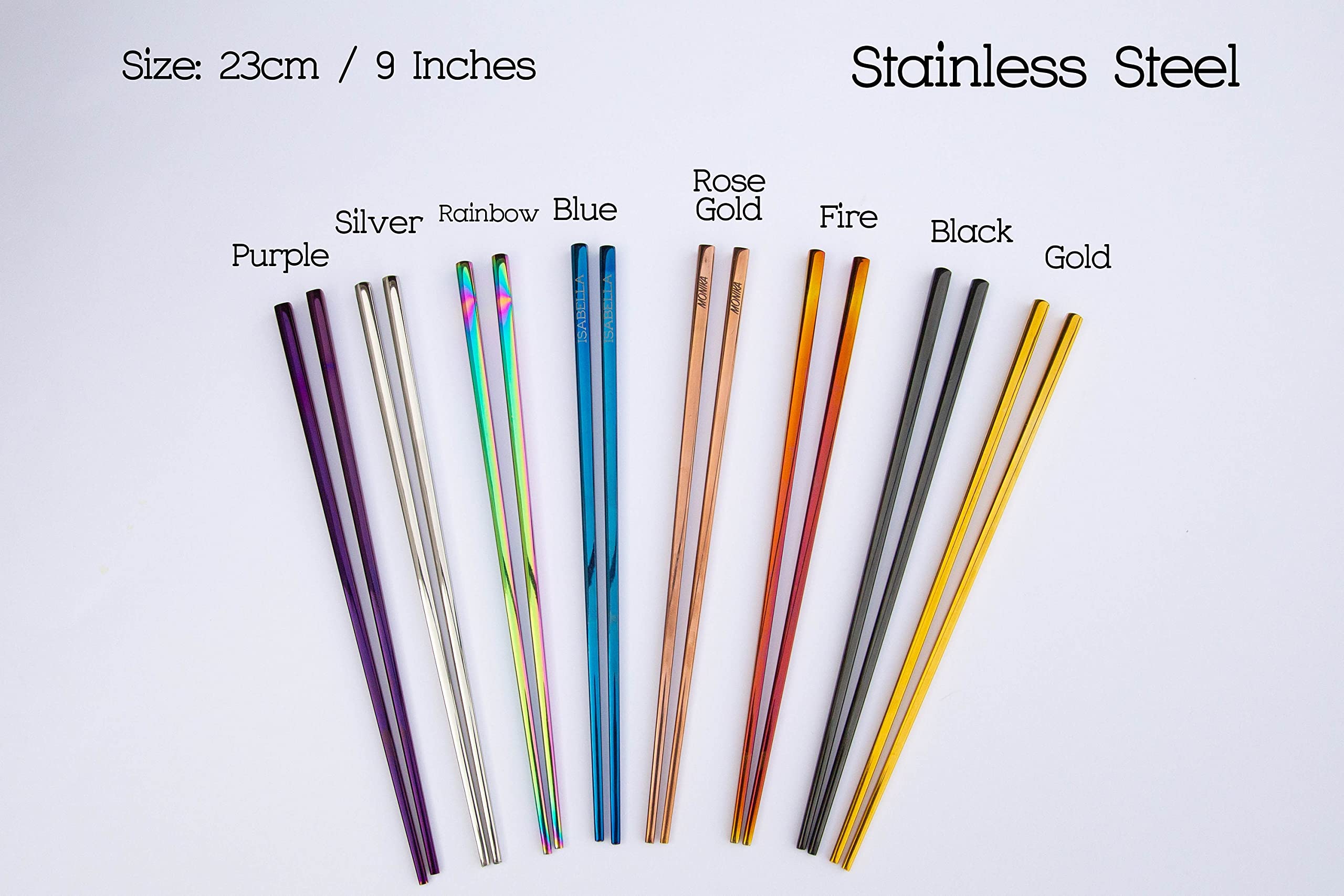 OBTIAN Custom Chopsticks Set Personalized Laser Engraved Gift Stainless Steel Metal Colorful Name Custom Chopsticks Gift for Boyfriend Girlfriend Gift Gift for Friends