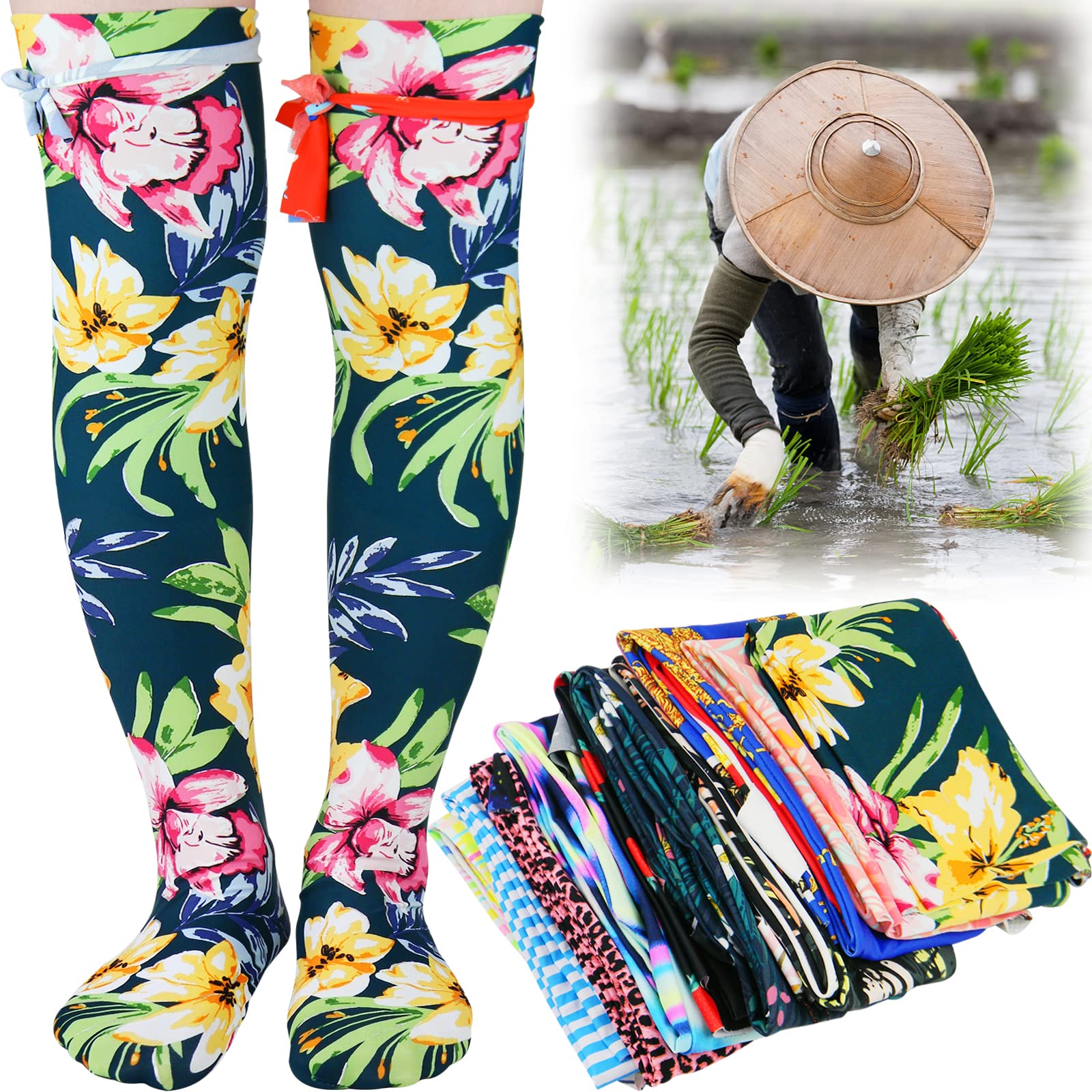 PSMILE 2Pairs Patterns Outdoor Cycling Overknee High Socks UV Protection Quick Dry Summer Cooling Tube Socks for Men Women