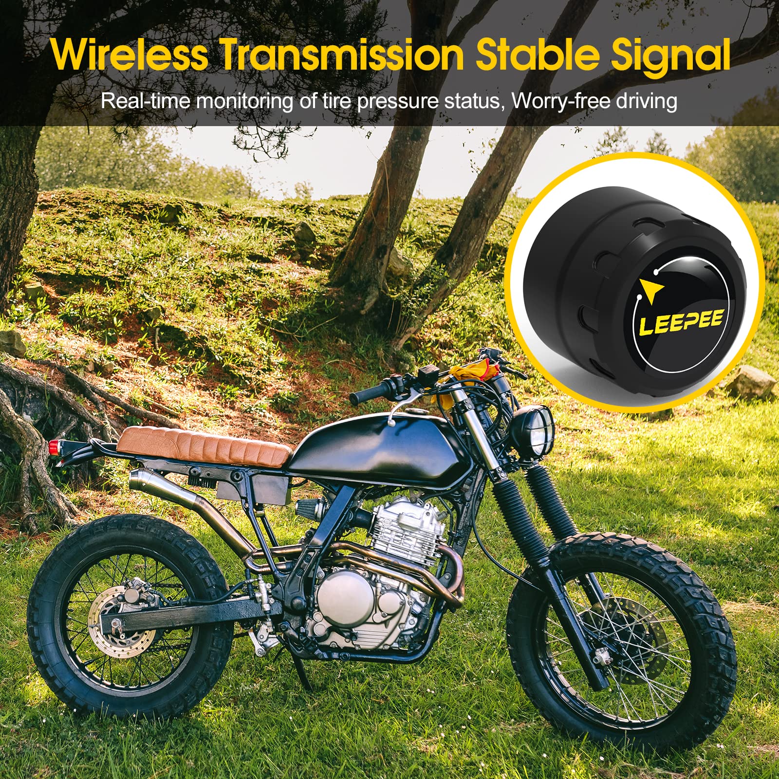 leepee Motorcycle Tire Pressure Monitoring System, Tire Pressure and Temperature Alarm, Wireless Motorcycle TPMS with 2 External Sensors, Support iOS and Android