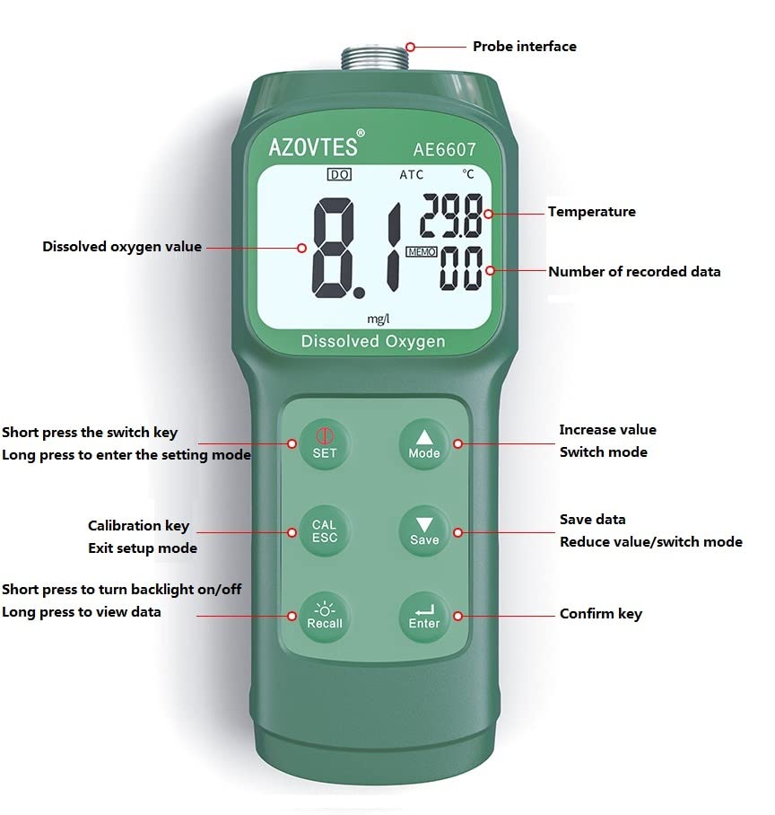 Portable Dissolved Oxygen Meter,Upgrade Temperature, Salinity and Altitude Triple Compensation,Handheld Water Quality Monitor