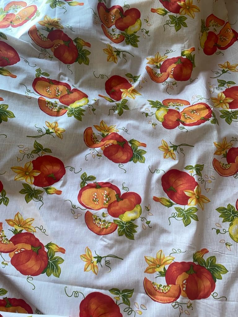 Keily & Megan Inc, 60" Wide Pumpkin Printed on White Poly Cotton Fabric by The Yard (Pumpkin 3 Yards)