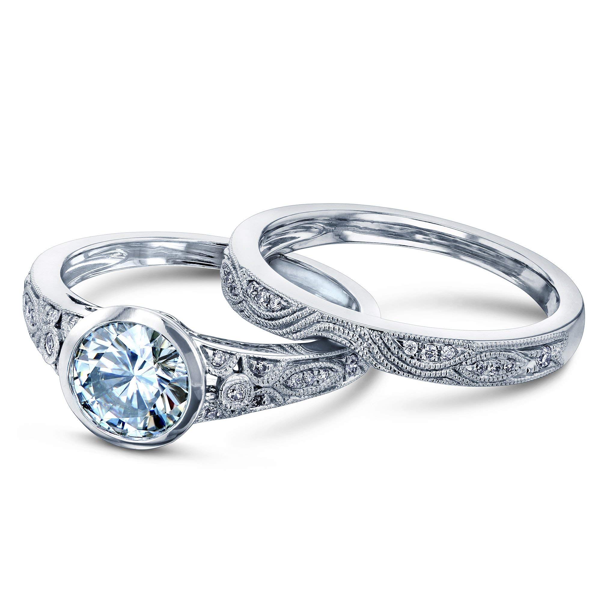 Kobelli Bezel Moissanite Low Setting Vintage Style Bridal Set - 5.5 / Forever One D-E-F
