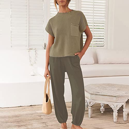 Women 2 Piece Outfits High Neck Knitted Sweater Wide Leg Pant Sweatsuit Lounge Sets cargo pants women 2023 outfits