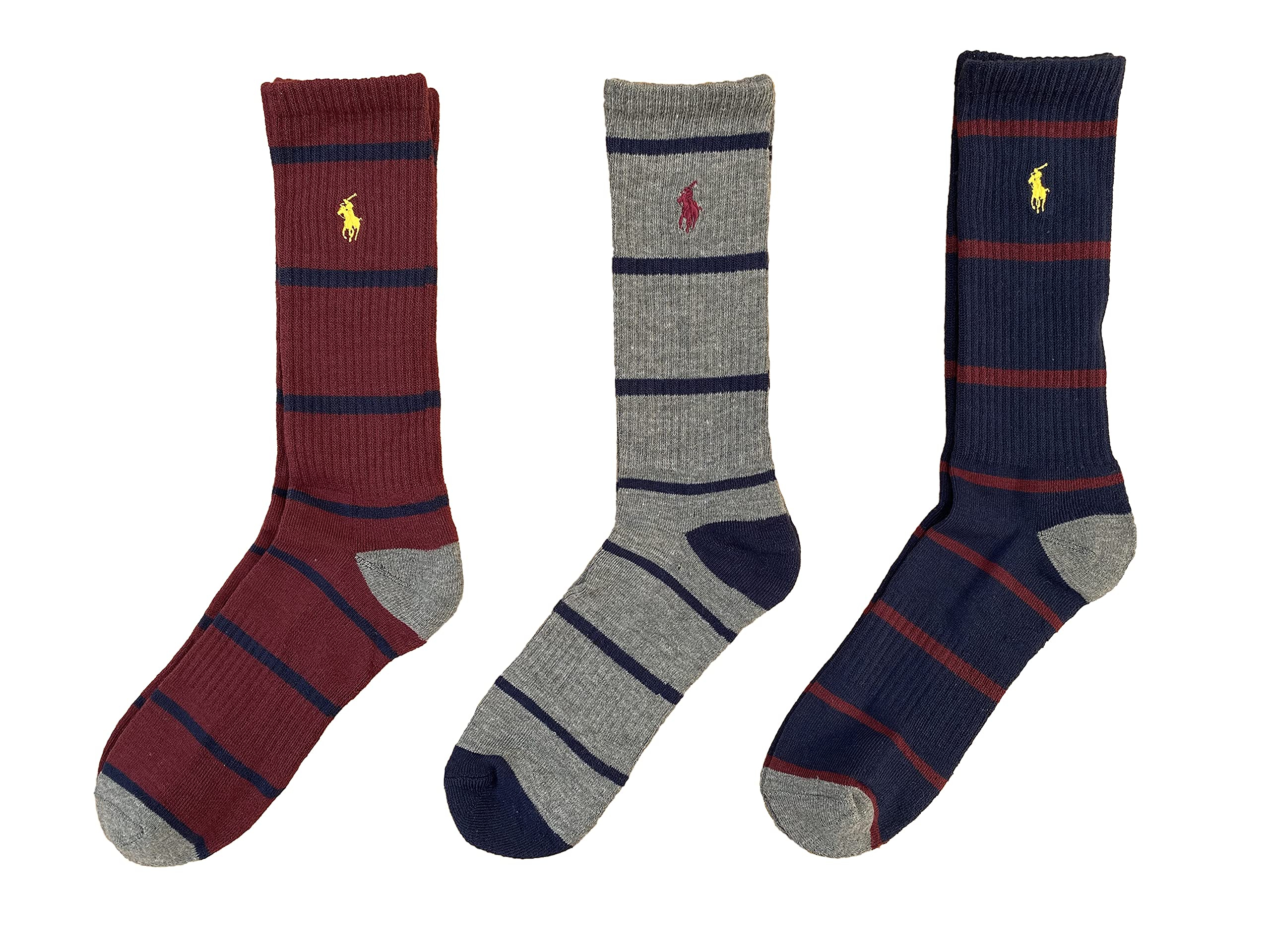 Polo Ralph Lauren Men`s Classic Sport Stripe Crew Socks 3 Pack (Bardo(ZP821430)/Grey, 10-13)