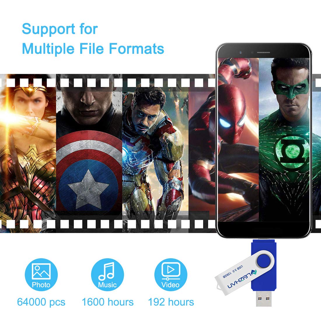 leizhan 128 gb USB Flash Drive USB 3.0 Type C Memory Stick for LG Stylo 5,Samsung Galaxy S10+, S10e, S10,S9, Note 9, S8, S8 Plus,Google Pixel XL Thumb Drive, Green