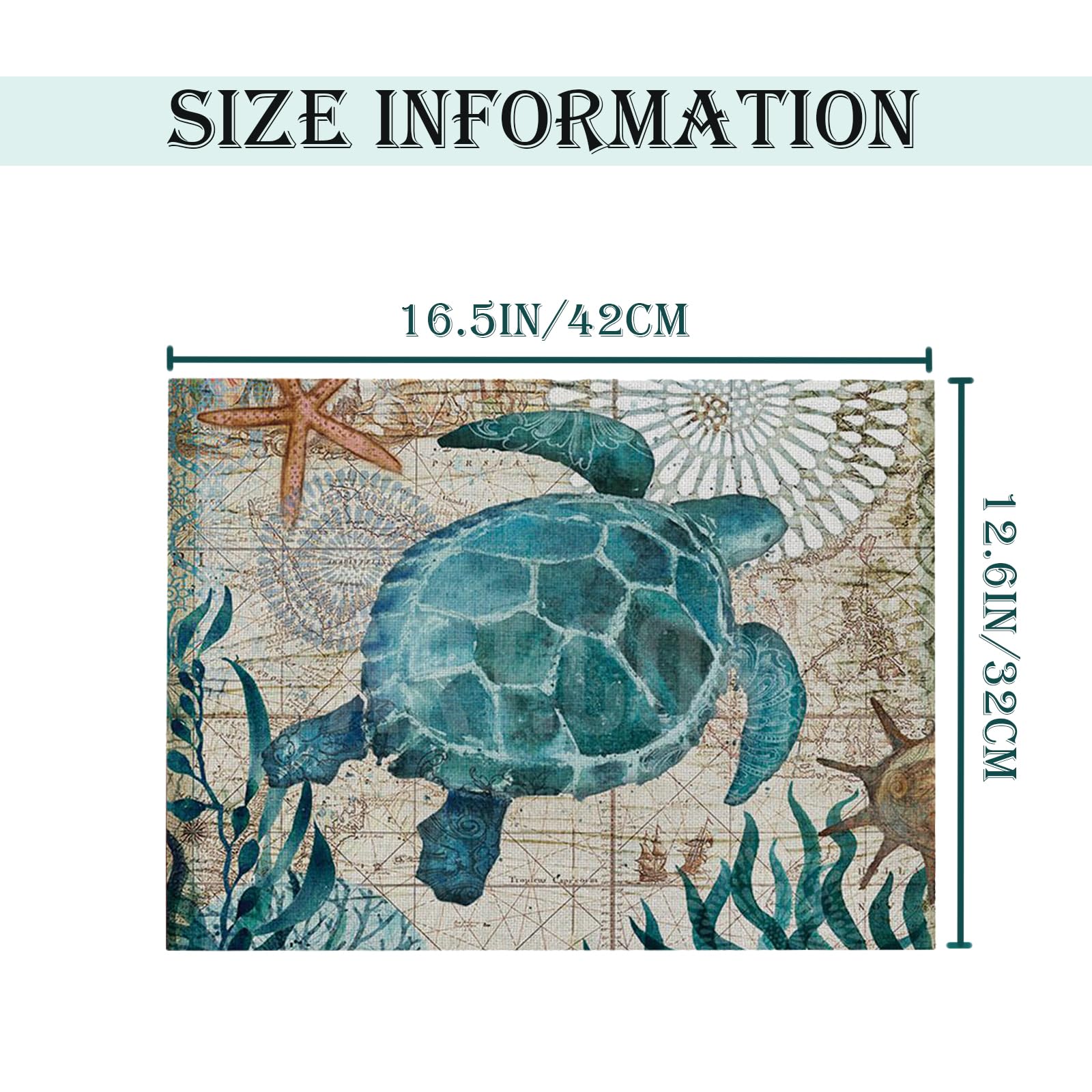 Ocean Animals Placemats Set of 4 Marine Organism Sea Horse Turtle Shell Octopus Table Mats for Dining Table 16.5x12.6 Inches