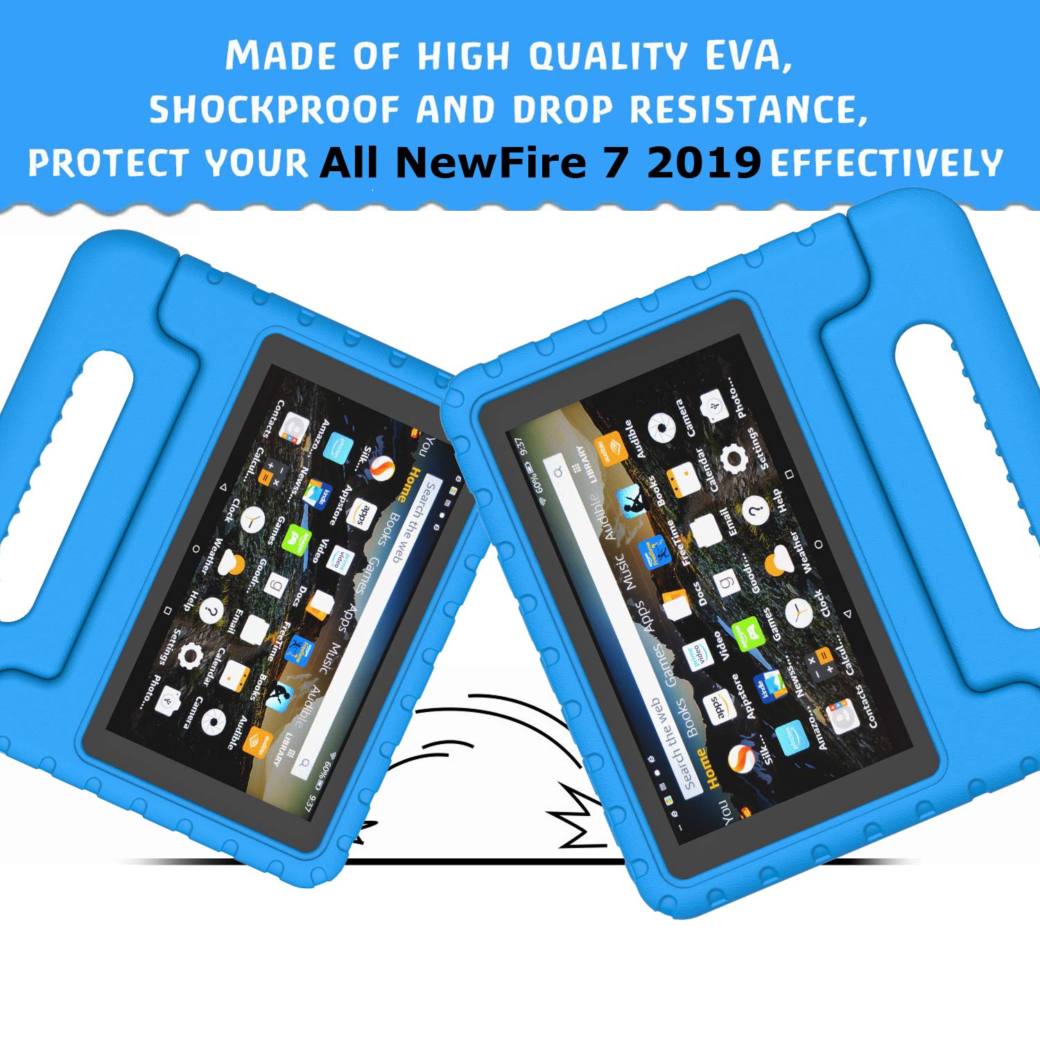 LTROP Kids Case for Fire 7 Tablet 2019 - Light Weight Shock Proof Convertible Handle Stand, Corner Protection, Kids Case for All-New Fire 7 Tablet (9th Generation, 2019 Release) - Blue