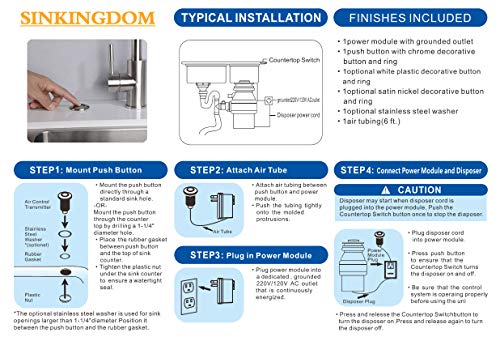 SINKINGDOM SinkTop Air Switch Kit with Mtte Black Long Button(Brass Cover) for Garbage Disposal