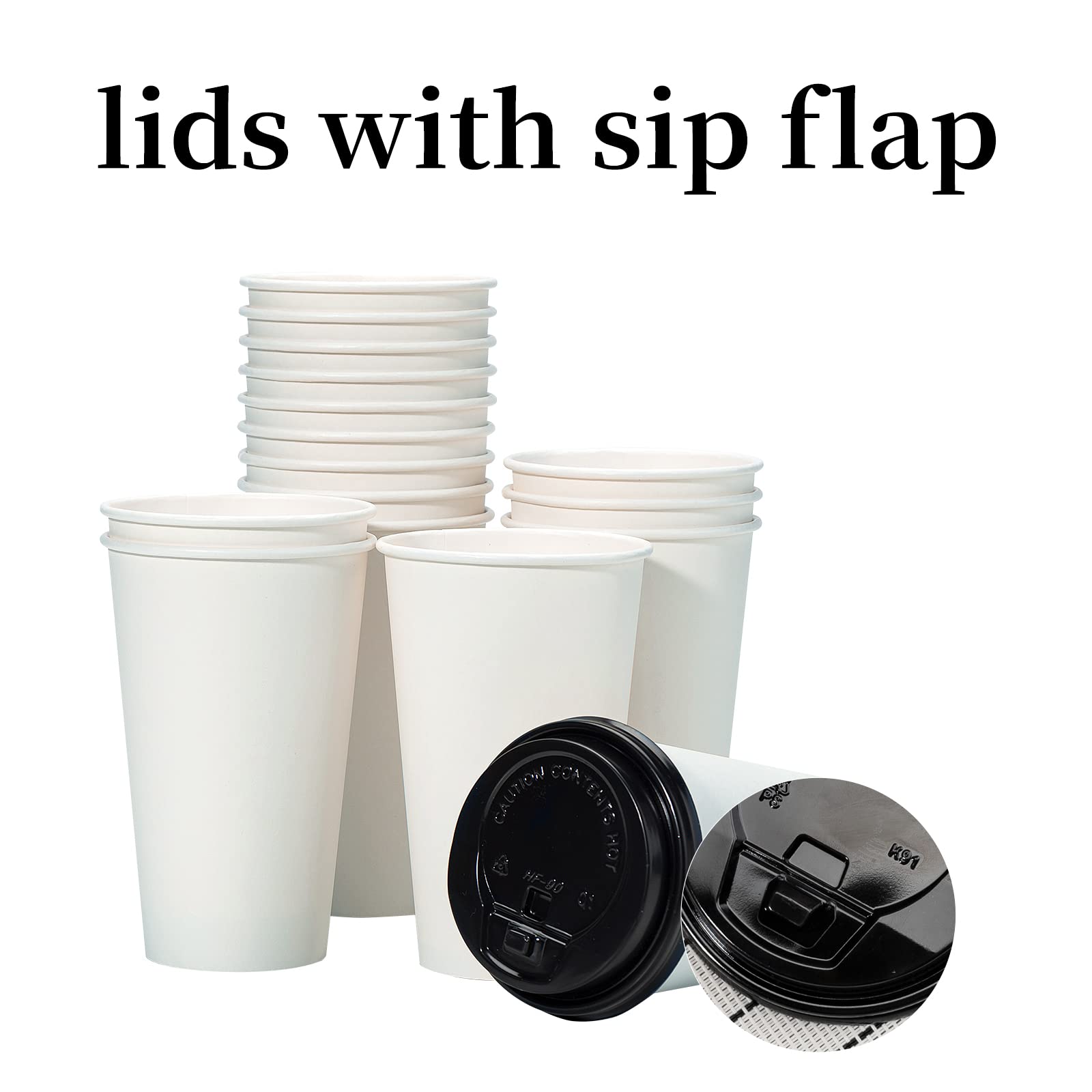 RACETOP [16 oz 100 set with lids] Paper Coffee Cups with Lids, Disposable Coffee Cups with Lids, Hot Drink Paper Cups 16 oz, Ideal for Beverage| Tea (White)