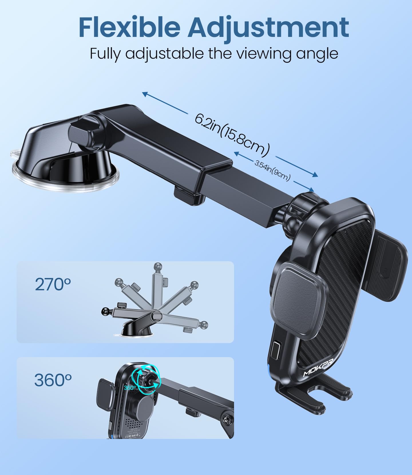 MOKPR Wireless Car Charger, ๐ฎ๐ฌ๐ฎ๐ฏ ๐ก๐ฒ๐ Dual Coils Phone Mount for Car Wireless Charger, Dash Windshield Air Vent Automatic Phone Holder Fast Charging for Samsung Z Flip 5/4/3 Galaxy S23 iPhone 15