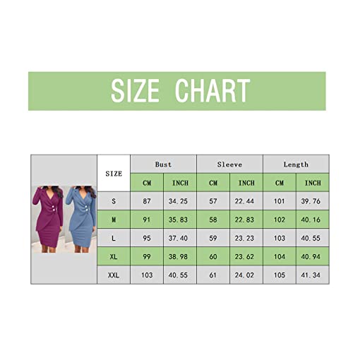 Pinkpaopao Women's Wrap Dress Solid Color Slim Button Bodycon Dress Deep V Neck Lapel Collar Ruched Long Sleeve Dress
