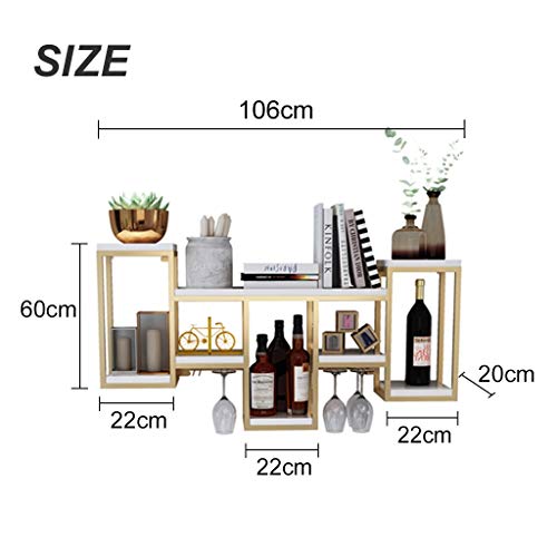 Wall Hanging Wine Rack Metal Bottle Holder Storage Wall Mounted |Wine Glass Goblet Stemware Holder| Nordic Gold and White Wood Wall Shelves for Bar Kitchen or Hone Wall Decor