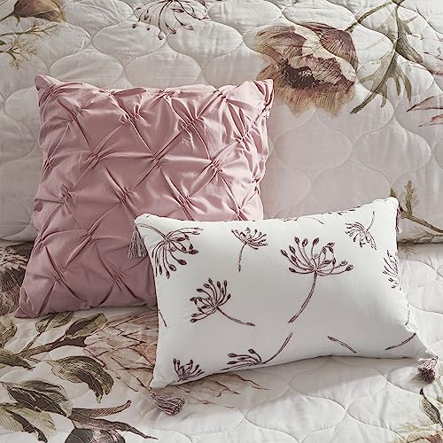 Madison Park Cassandra Cotton Blend Comforter Set - Feminine Design Colorful Floral Print, All Season Down Alternative Bedding Layer and Matching Shams, California King, Blush 8 Piece