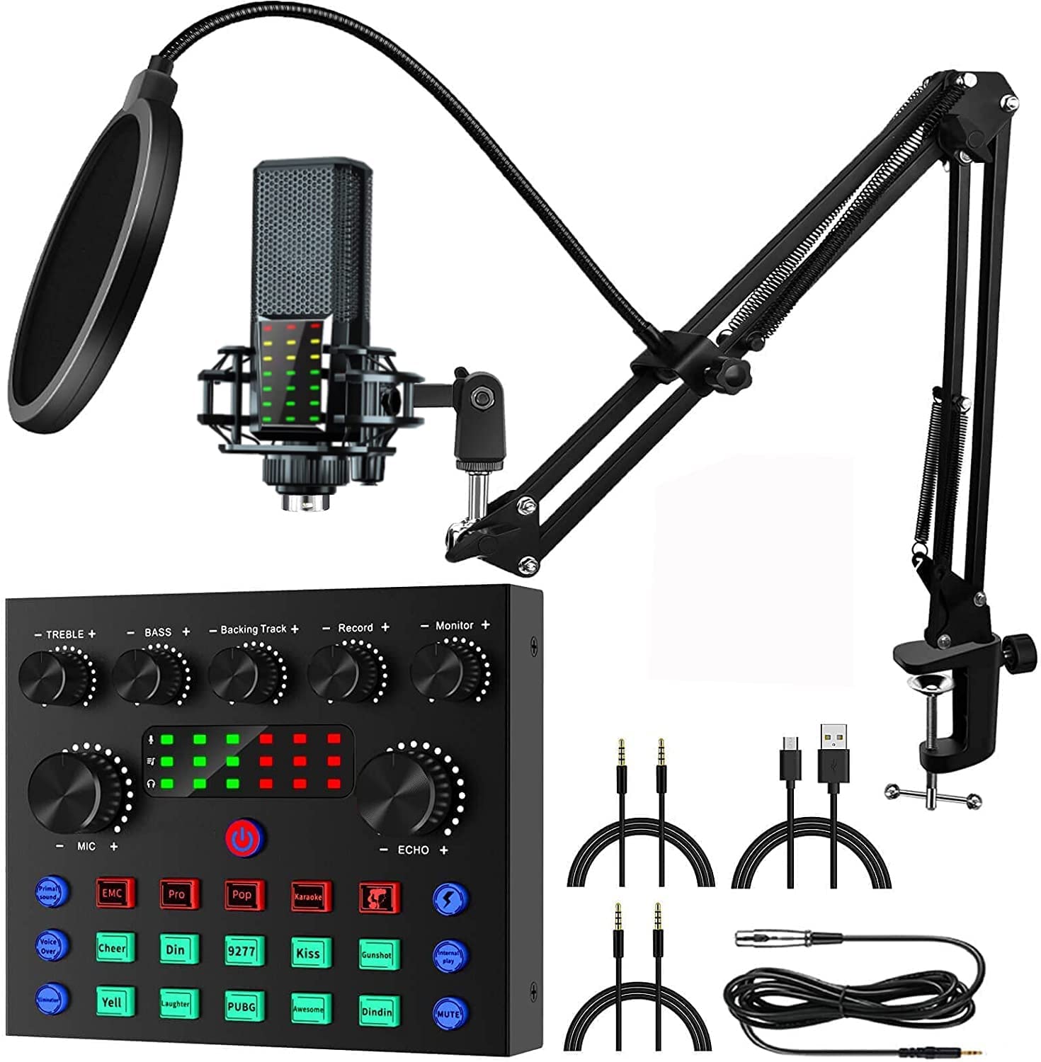 REMALL Audio Interface Podcast Equipment Bundle DJ Mixer Audio Streaming Podcast Microphone Studio Condenser Mic Gaming PC Phone Recording Card Sound Board