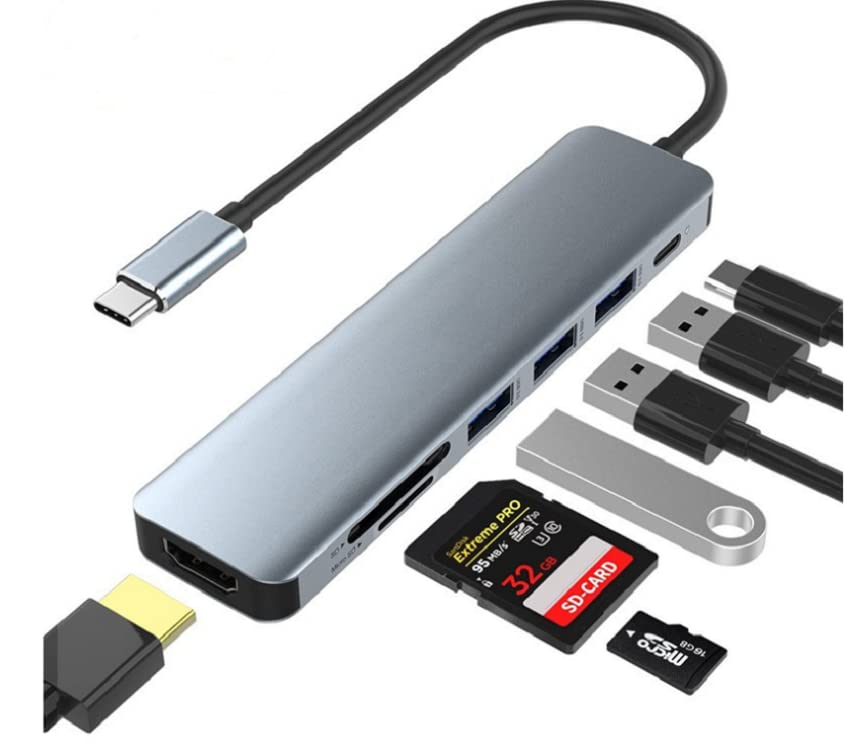 USB C Hub,7 in 1 USB C to HDMI Multport Adapter,Compatible for MacBook Pro, Chromebook, XPS, and USB C Devices (4K HDMI+100W PD+USB3.0 +USB2.0 * 2+SD/TF Card Reader)