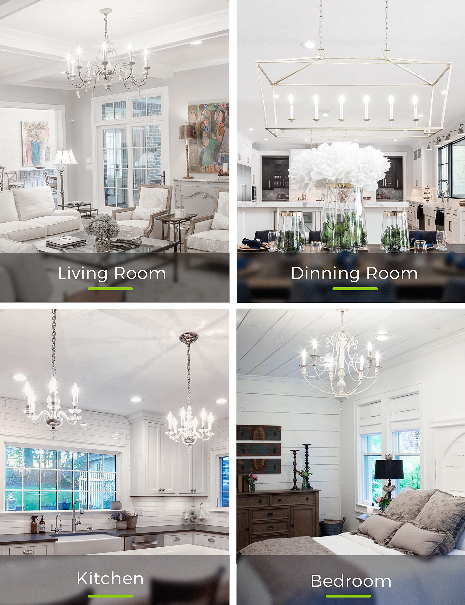 LOHAS E12 LED Candelabra Light Bulbs 60 Watt Equivalent, B10 Chandelier Candle Bulbs 5000K Daylight White, 6W Type B Ceiling Fan Bulbs 470LM, Non-Dimmable, 6 Packs