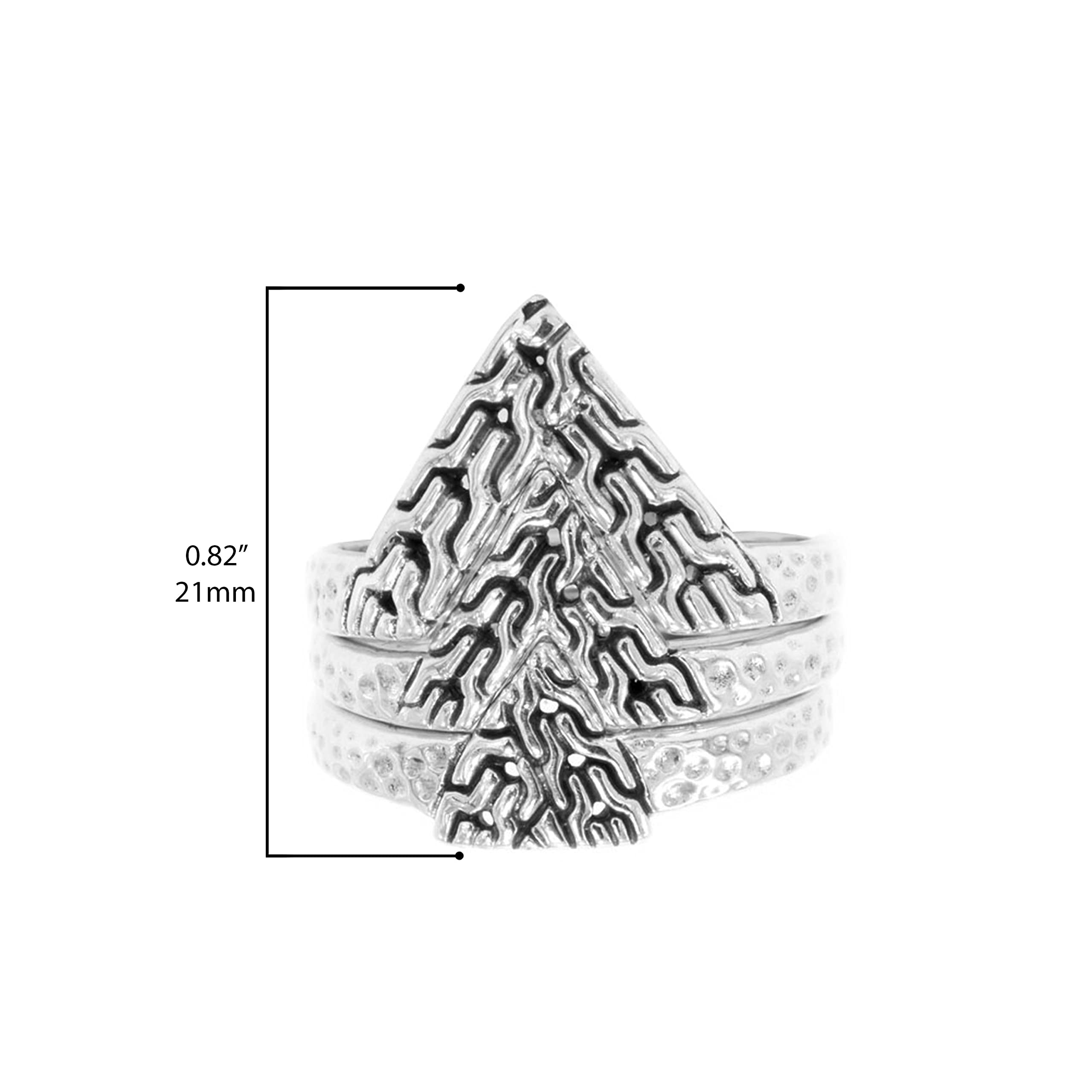 Sarda - .925 Sterling Silver 21mm Chainlink & Hammered Chevron Three Stackable Rings Set - Handmade by Bali Artisans - Size 8