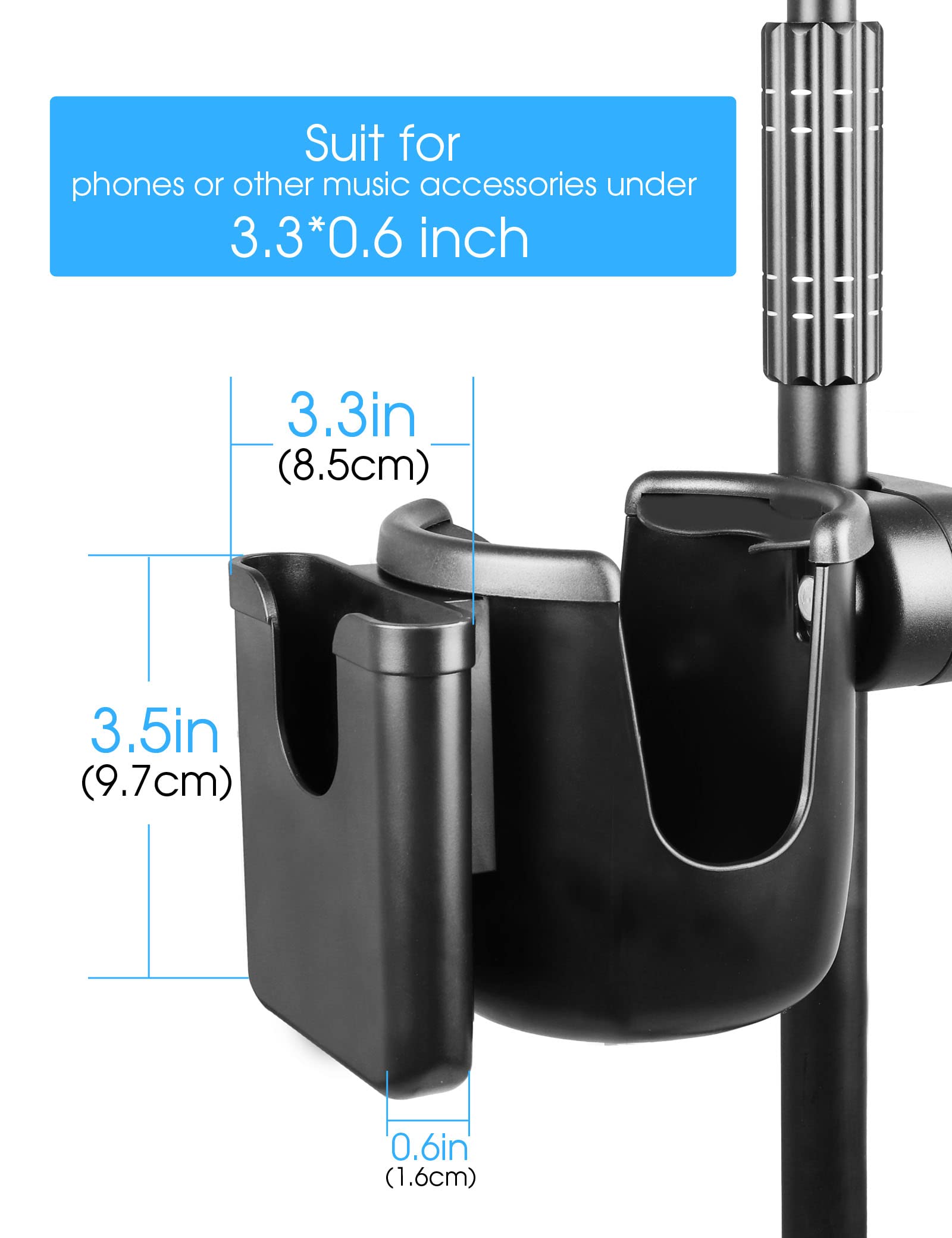 Mr.Power Mic Stand Cup Holder with Phone Holder, Universal 2-in-1 Bottle Holder for Music Stand, Boom