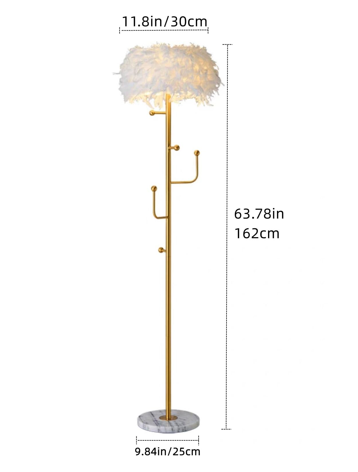 Kardleen White Feather Floor lamp Unique Hanger Floor lamp with Coat Hook Standing lamp Luxury Gold for Bedroom Decorative Tall lamp Naturally Feather lamp