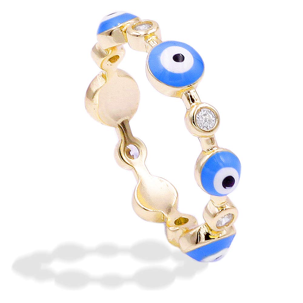 Lavencious Solid 925 Sterling Silver Evil Eye Ring With Rhodium Plated, Evil Eye with Enamel and AAA CZ Comfort Fit for Women (Gold, 8)