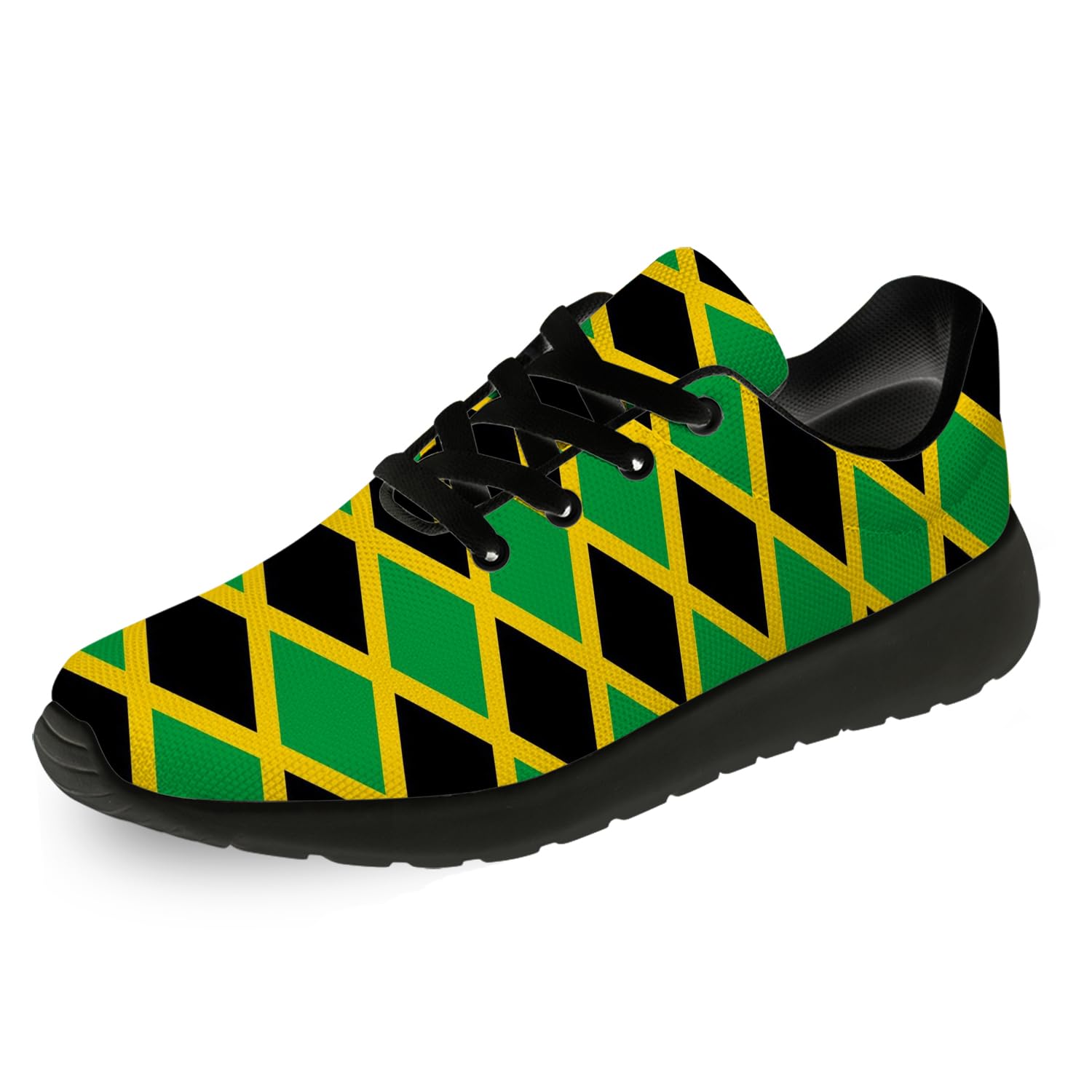 lodaden Green Yellow Black Jamaican Flag Colors Sneakers for Men Women,Breathable Lace-Up Comfortable Tennis Golf Shoes Gifts for Grandson,US Size 8
