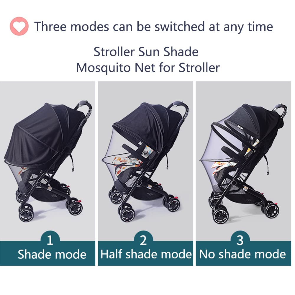 Stroller Sun Shade and Mosquito Net for Stroller ，Sun Protection Baby Mosquito Net Bug Insect Mesh Net Netting Mesh Cover for Strollers, Car Seat,Bassinet,Cradle （Gray）