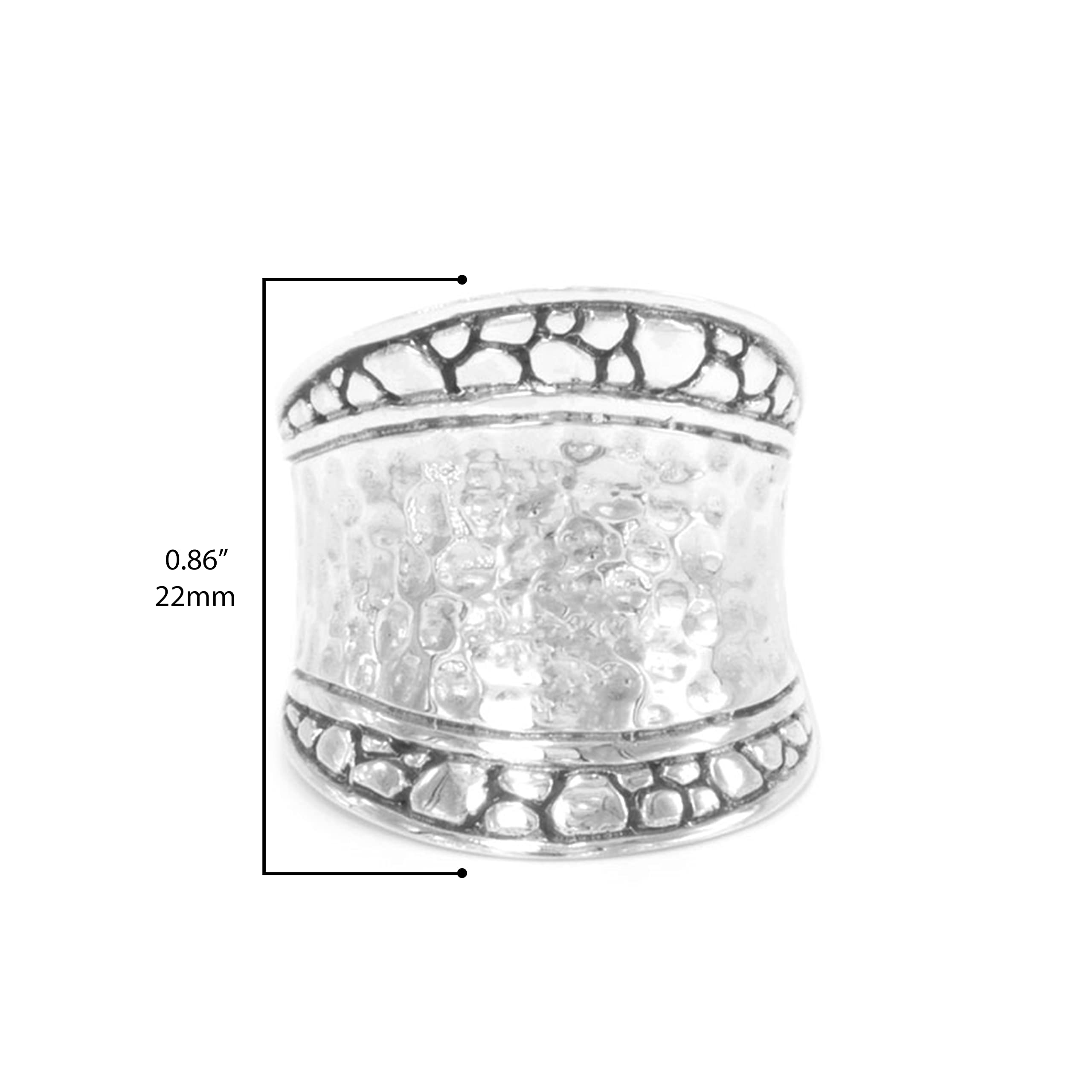 SARDA - .925 Sterling Silver 7/8" Hammered Finish & Watermark Mosaic Wide Concave Tapered Statement Ring - Handmade by Bali Artisans - Size 6