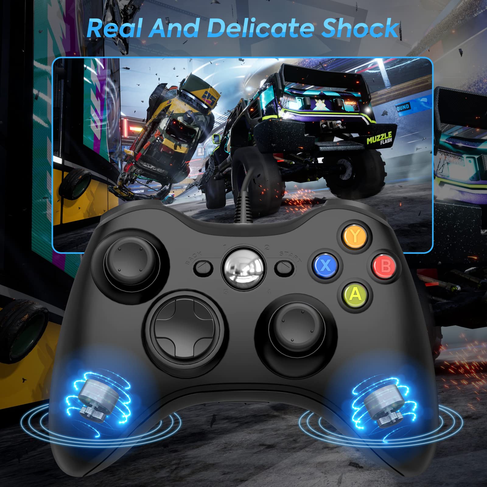 Rahaat Xbox 360 Wired Controller for Microsoft Xbox 360 and Windows PC (Windows 10/8.1/8/7) Game Controller with Dual Vibration and Ergonomic