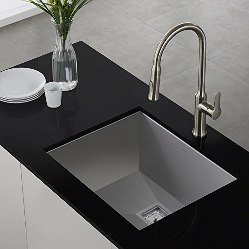 KRAUS Pax 22 1/2-inch 16 Gauge Undermount Single Bowl Stainless Steel Kitchen Sink, KHU23, Satin