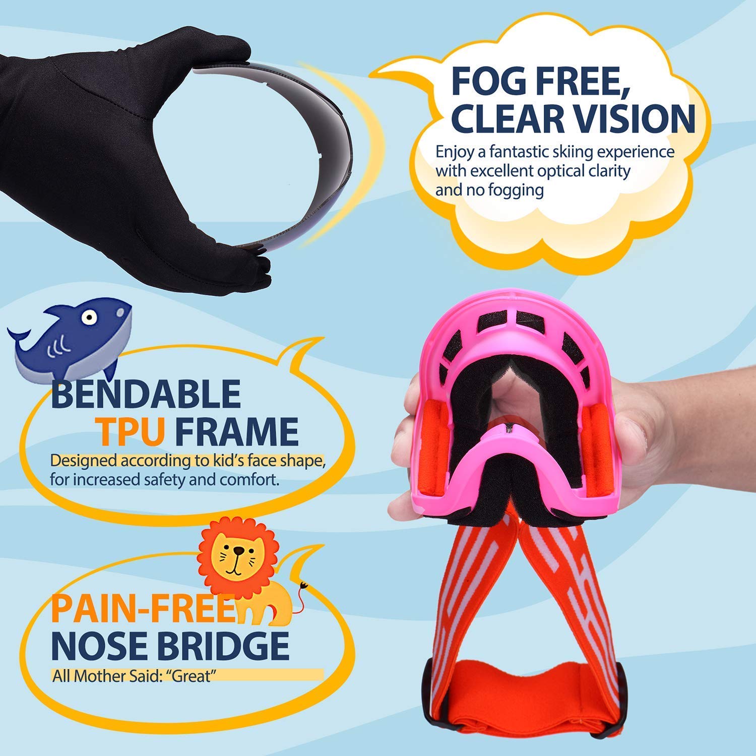 LOEO Kids Ski Goggle, Snow Ski Goggles for Kids Youth Teens Boys and Girls from 5-14