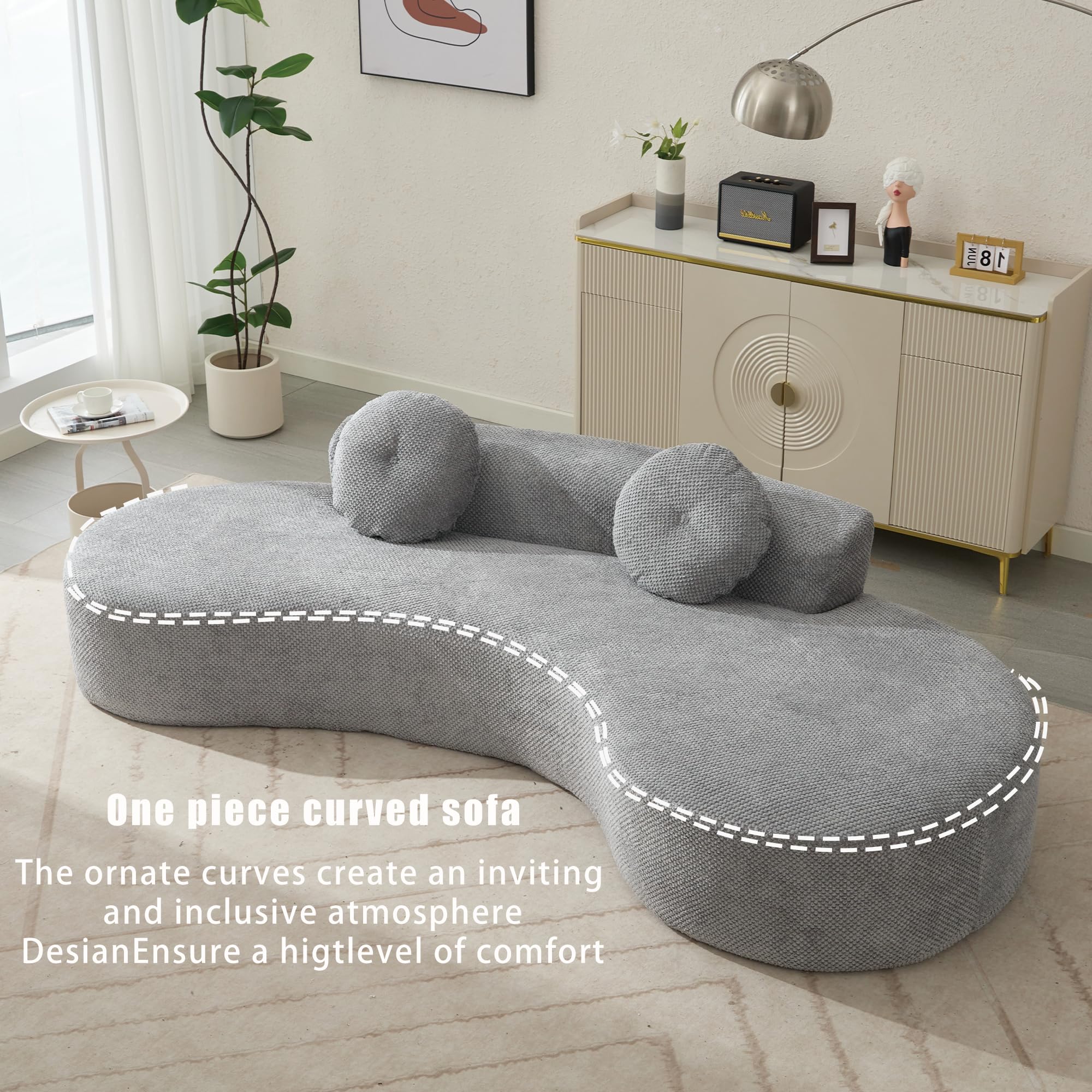 VnndeNest 105" Curved Sofa,Modern Half Moon Sectional Sofa, Comfy Point-Shaped Corduroy Upholstered Modular Sofa with 2 Pillows, 4 Seater Cloud Couch for Living Room,Apartment, Free Installation,Beige