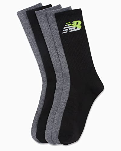 New Balance Men's Athletic Arch Cushion Comfort Crew Socks (5 Pack), Size 6-12.5, Grey/Black