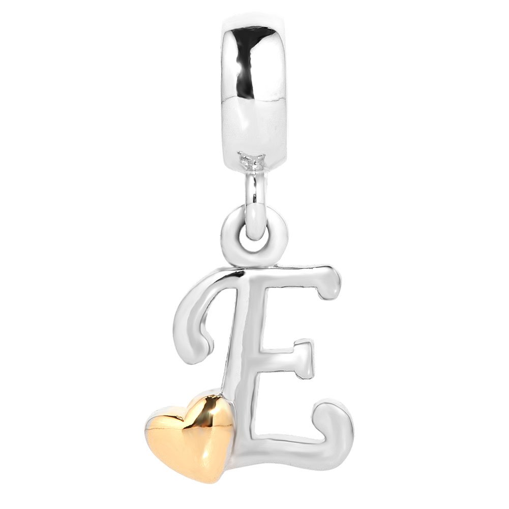 Lifequeen Heart Love Alphabet Initial A-Z Letter Charms Dangle Spacer Charm Beads For Bracelets (E)