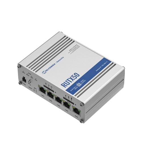 Teltonika RUTX50000000 Model RUTX50 Industrial 5G Router, Speeds up to 3.3 Gbps, Dual SIM, Up to 150 Simultaneous Connections, EU PSU