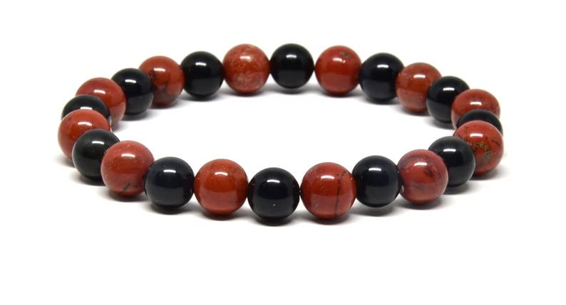 Natural AAA Genuine Red Jasper And Black Onyx Bracelet, Natural Sun Red jasper, Crystal Healing, Fertility Bracelet, Abundance Wealth, Blance Peace Harmony, 8 mm, red jasper and black onyx