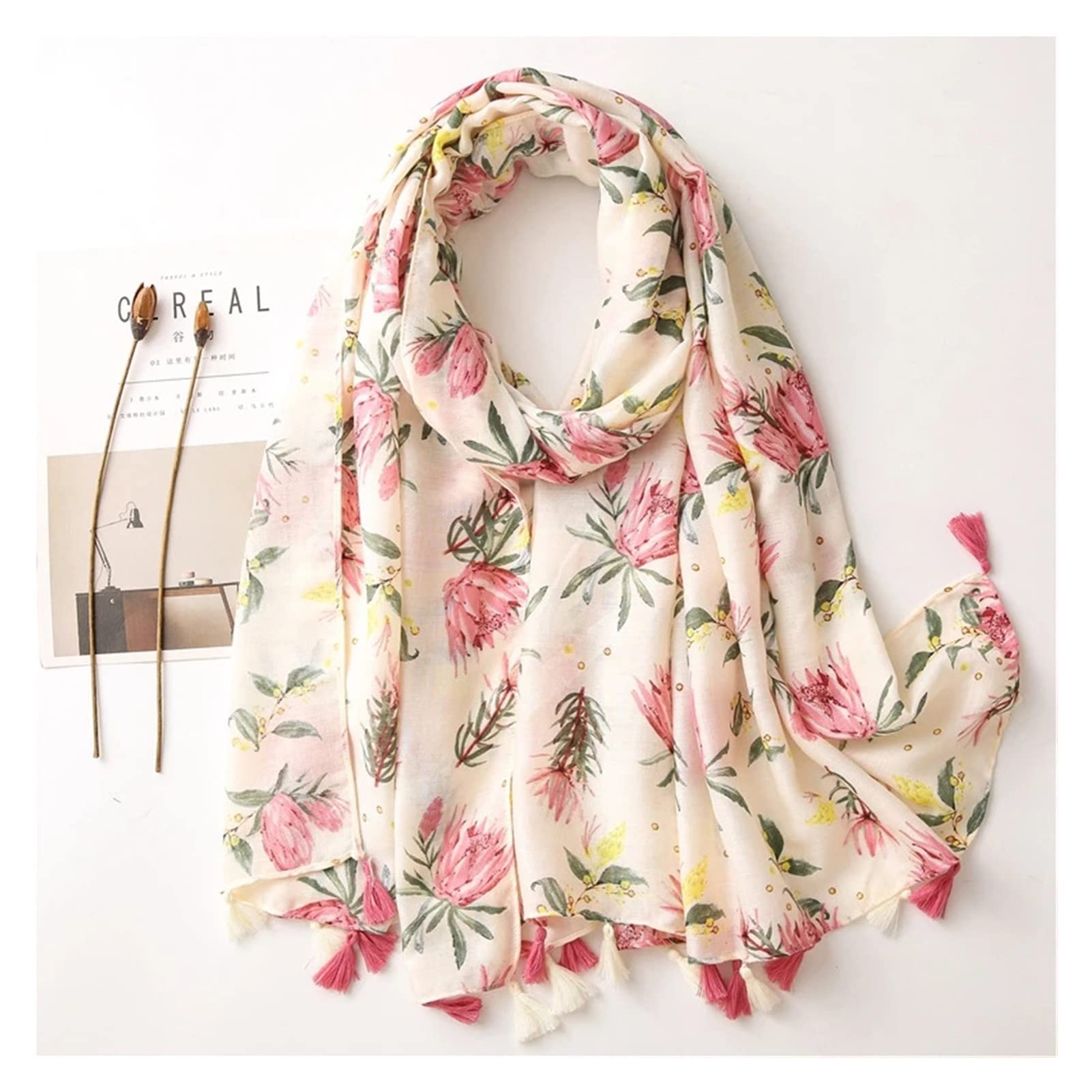 scarf Summer Women Scarf Retro Flower Print Shawls and Wraps Beach scarves (Color : A, Size : One size)