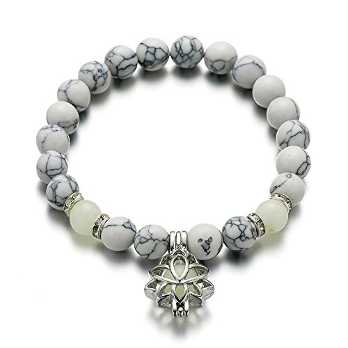 Luminous Glowing in the Dark Moon Lotus Flower Shaped Charm Bracelet for Women Natural Turquoise Stones Yoga Prayer Jewelry