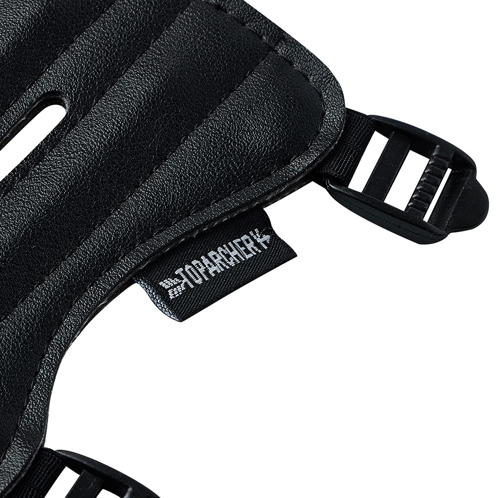 MIRACLE BLACK Archery Arm Guard and Finger Taps Set, Leather Arm Protector Adjustable Protective 3-Strap Accessory Lightweight for Hunting Target Shooting