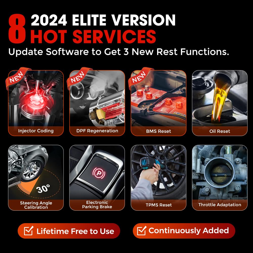LAUNCH CRP129E Elite 2024 OBD2 Scanner, 8 Reset Oil/EPB/TPMS/SAS/BMS/Throttle/DPF Reset, Injector Coding, ABS SRS Transmission Engine Code Reader, Lifetime F-ree Update Diagnostic Scan Tool, Auto VIN