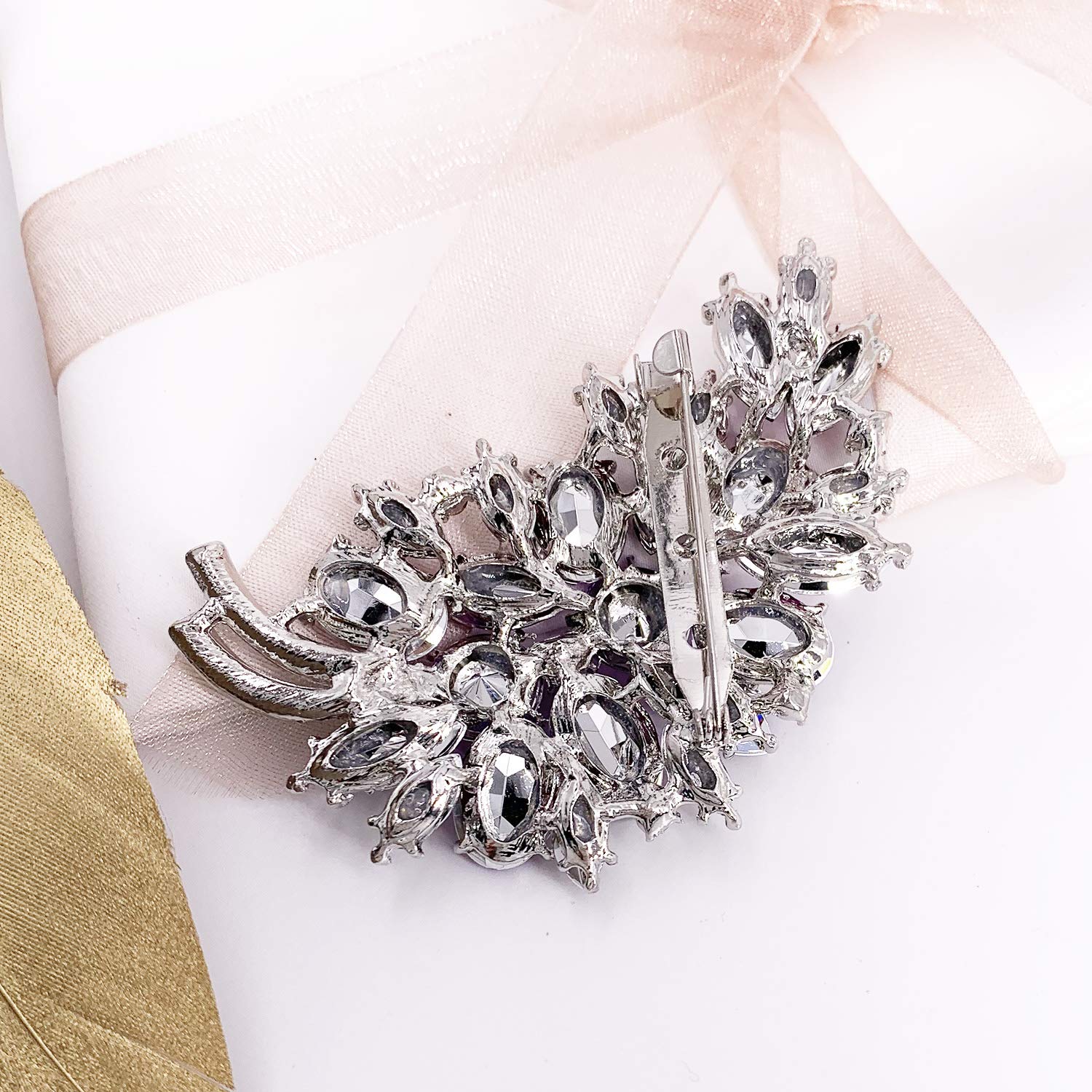 LAXPICOL Vintage Purple Austrian Crystal Flower Leaf Bouquet Clusters Large Big Brooch Pin for Women Jewelry